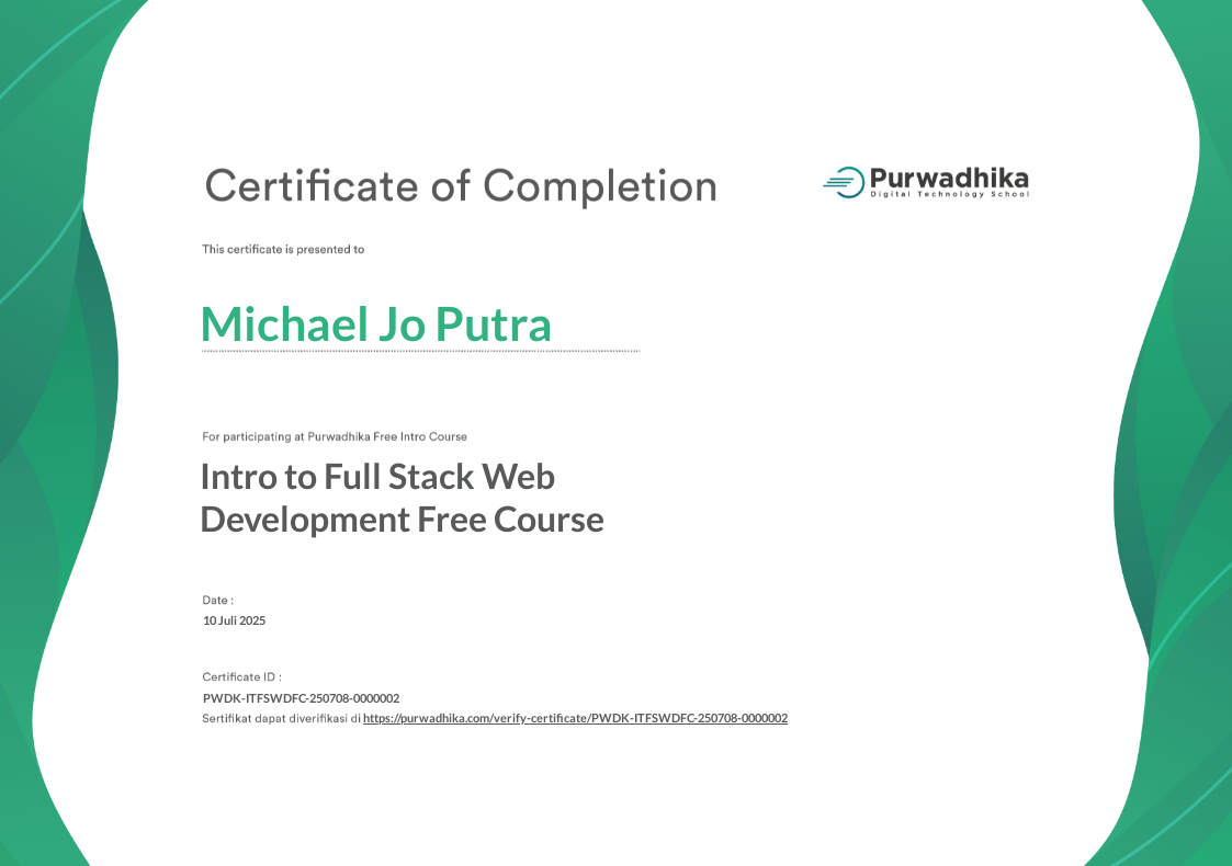 Purwadhika | Michael Jo Putra Intro to Full Stack Web Development Free ...